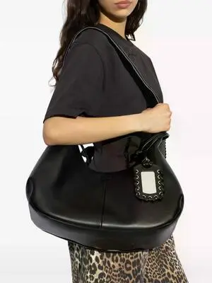 GANNI Tonal-logo Plaque Medium Shoulder Bag - Black