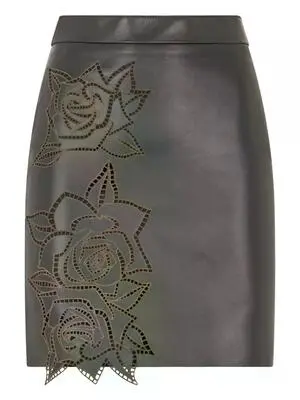Roberto Cavalli Laser-cut Rose Mini Skirt - Black