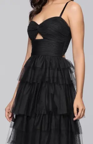BLONDIE NITES Tiered Ruffle Tulle Gown - Black