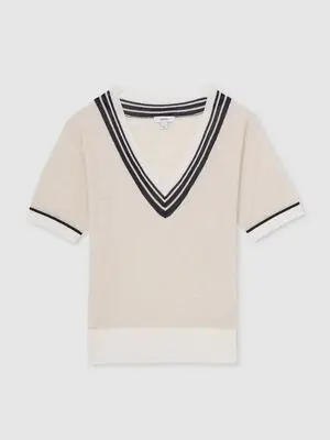 REISS Ida V-neck Fine-knit Cricket Top