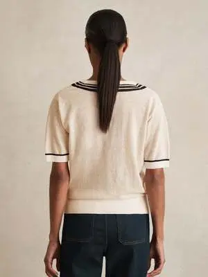 REISS Ida V-neck Fine-knit Cricket Top