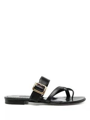 Manolo Blahnik Leather Flat Sandals - Black