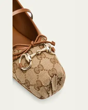 Gucci Gg Canvas Horsebit Ballerina Flats - Beige/ebony