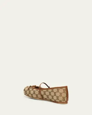 Gucci Gg Canvas Horsebit Ballerina Flats - Beige/ebony