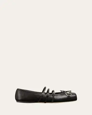 Gucci Horsebit 3-strap Mary Jane Ballerina Flats - Nero