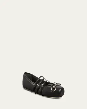 Gucci Horsebit 3-strap Mary Jane Ballerina Flats - Nero