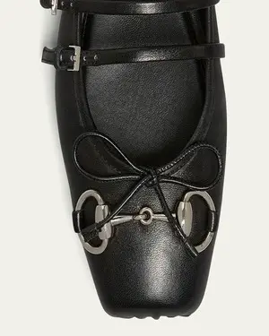 Gucci Horsebit 3-strap Mary Jane Ballerina Flats - Nero