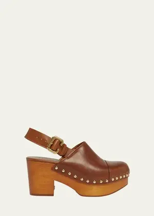 Chloé Jeannette Leather Slingback Platform Clogs