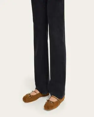 Gucci Gg Suede Horsebit Mary Jane Ballerina Flats - Light Brown