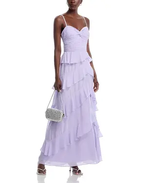 Aqua Chiffon Tiered Ruffled Dress - Lavender