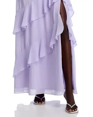 Aqua Chiffon Tiered Ruffled Dress - Lavender