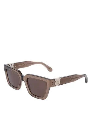 FERRAGAMO Gancini Hinge Square Sunglasses, 52mm - Transparent Brown