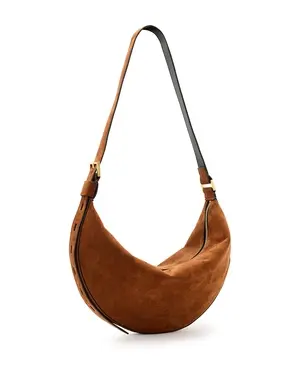 ALLSAINTS Halfmoon Suede Shoulder Bag - Cognac Brown