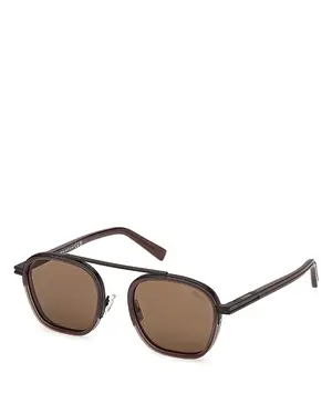 Zegna Geometric Sunglasses, 51mm Brown/brown