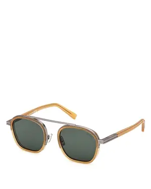 Zegna Geometric Sunglasses, 51mm - Brown/green