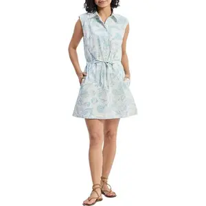 REISTOR Floral Print Cotton Drawstring Shirt Dress - Blue Florals