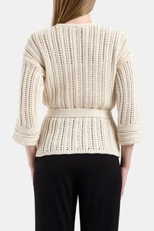 CAPSULE 121 Open-knit Cardigan With Self-tie Belt - Cream