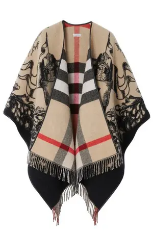 Burberry Reversible Ekd Check Wool Cape - Archive Beige