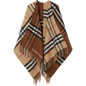 Burberry Contrast Check Wool Cashmere Cape - Archive Beige/dark Birch Brown