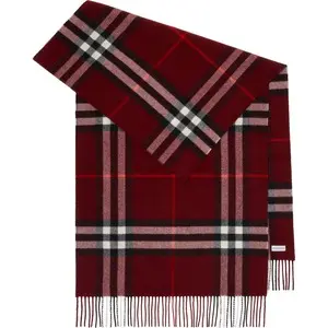 Burberry Wide Check Cashmere Scarf Oxblood Red