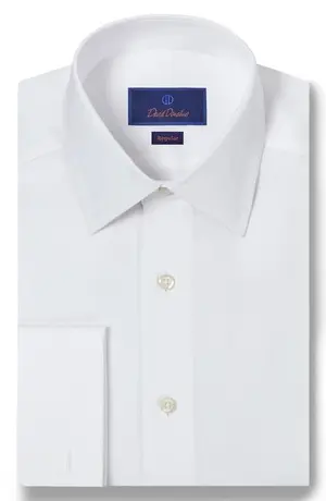 David Donahue Regular Fit French Cuff Cotton Broadcloth Dress Shirt - White