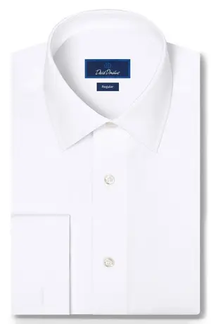 David Donahue Regular Fit French Cuff Cotton Broadcloth Dress Shirt - Optic White