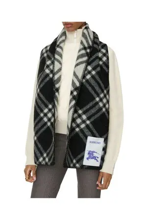 Burberry Check Wool Scarf - Black