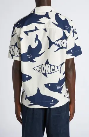 Moncler Shark Print Cotton Snap-up Shirt