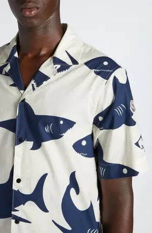 Moncler Shark Print Cotton Snap-up Shirt