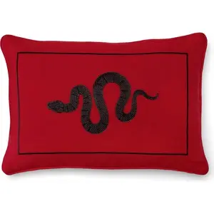 SFERRA Embroidered Snake Accent Pillow - Red/black