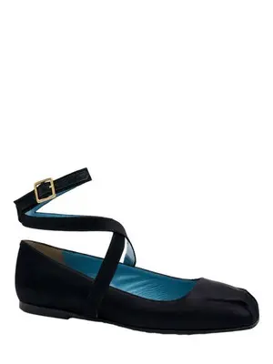 VALENTINA RANGONI Birba Ankle Strap Ballerina - Black Satin
