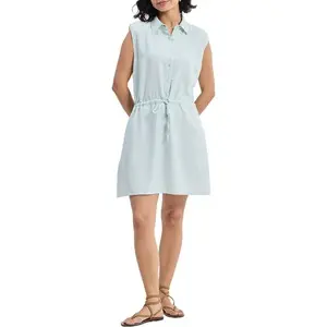 REISTOR Striped Cotton Drawstring Shirt Dress