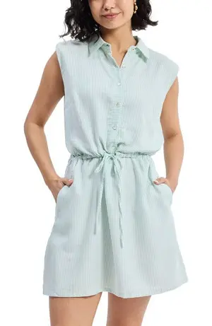 REISTOR Striped Cotton Drawstring Shirt Dress