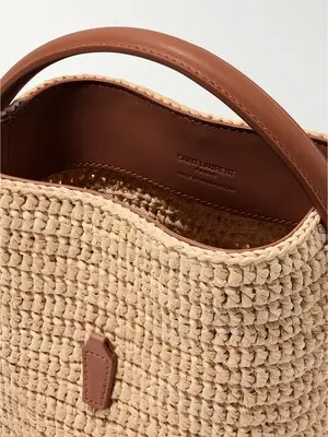 Saint Laurent Le 37 Mini Leather-trimmed Raffia Bucket Bag - Neutrals