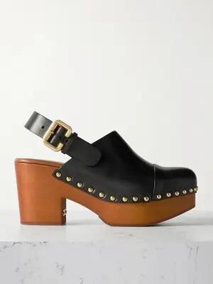 Chloé Jeannette Studded Leather Slingback Platform Clogs - Black