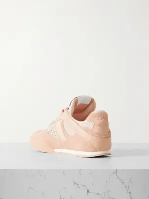 Chloé Kick Leather And Suede-trimmed Mesh Sneakers - Orange