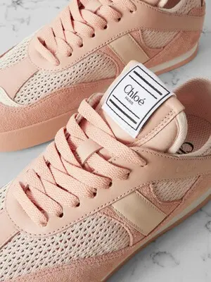 Chloé Kick Leather And Suede-trimmed Mesh Sneakers - Orange