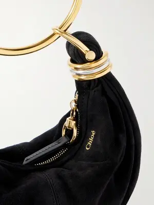 Chloé Embellished Leather-trimmed Suede Shoulder Bag - Black