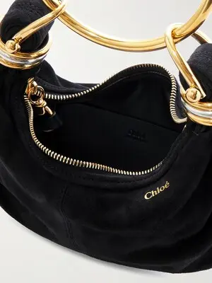 Chloé Embellished Leather-trimmed Suede Shoulder Bag - Black