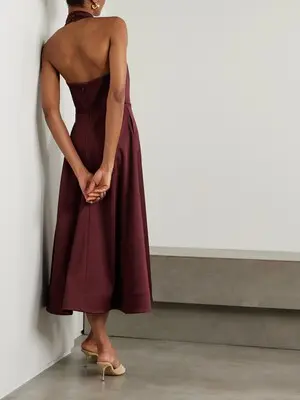 Rebecca Vallance Cutout Bow-detailed Duchesse-satin Midi Dress - Burgundy