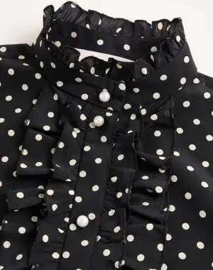 Valentino Garavani Long-sleeved Crepe De Chine Shirt With Plusdepois Print - Black/birch