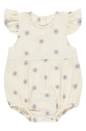 RYLEE + CRU Amelia Daisy Embroidered Organic Cotton Gauze Bubble Romper - Natural