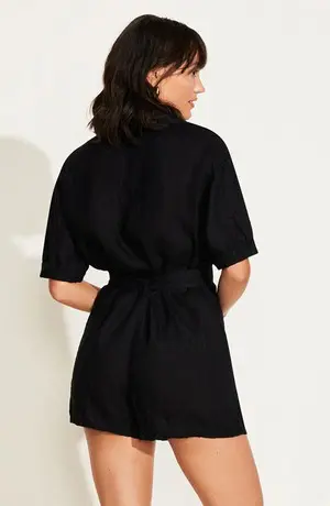 Vitamin A® Playa Linen Cover-up Romper - Black