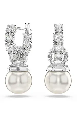 SWAROVSKI Swarovski Matrix Faux Pearl Drop Hoop Earrings