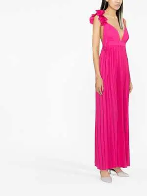 PAROSH P.a.r.o.s.h. Floral-appliqué Pleated Maxi Dress