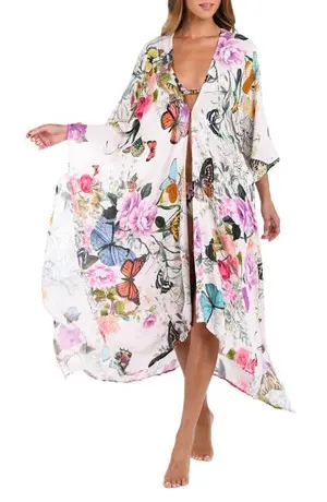 L'Agence Kara Butterfly Print Cover-up Wrap