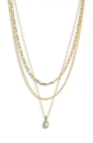 Kendra Scott Mini Elisa Gold Triple Strand Necklace - Gold Light Teal Opal
