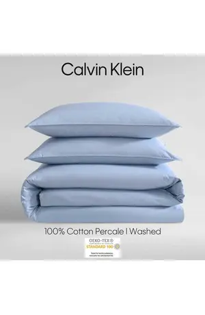 Calvin Klein Washed Percale Comforter & Sham Set - Chambray Blue