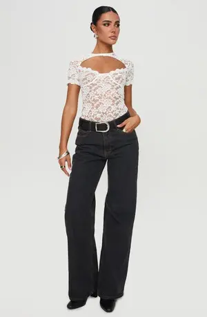 Princess Polly Giallo Cutout Lace Bodysuit - White