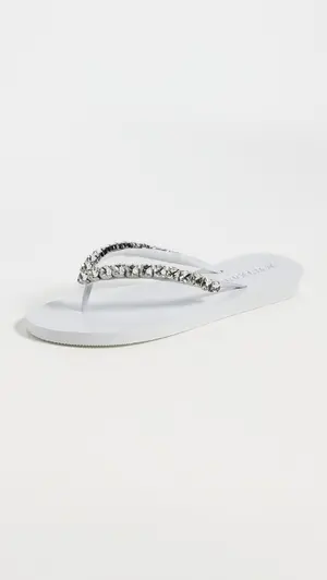 Mystique Crystal Embellished Flip Flops - White/clear